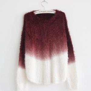 Women 's Fashion Cute Candy Gradient Color Mohair Sweaters on Luulla