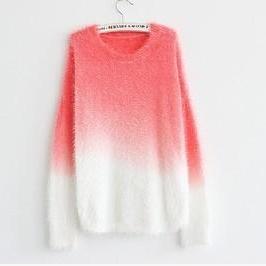 Women 's Fashion Cute Candy Gradient Color Mohair Sweaters on Luulla