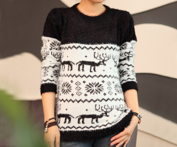 Fawn Sweater,cute Deer Owflake Pattern Mohair Sweaters on Luulla