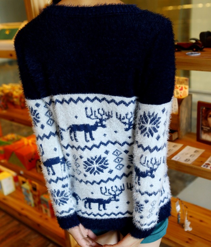 Fawn Sweater,Cute Deer Owflake Pattern Mohair Sweaters on Luulla